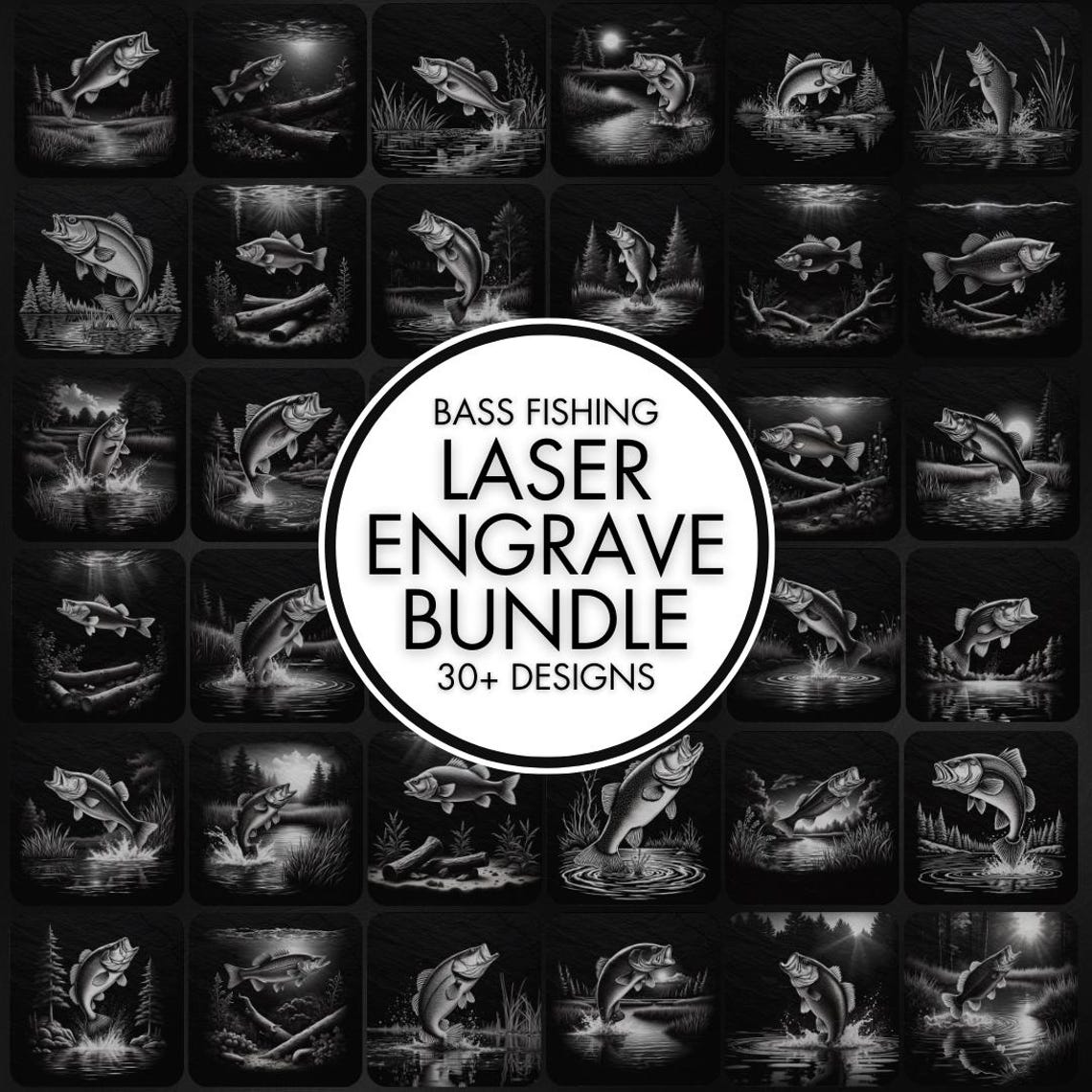 30+ Bass Fishing Laser Engraving PNG Files for Slate Coaster, Entire ...