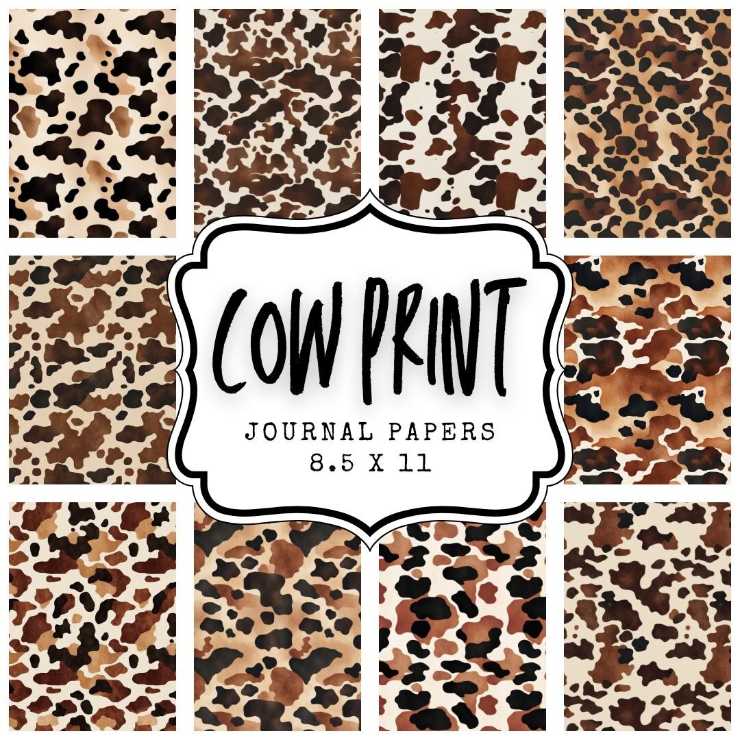10 Cow Print Journal Pages, Digital Paper, Digital Scrapbook, Card ...