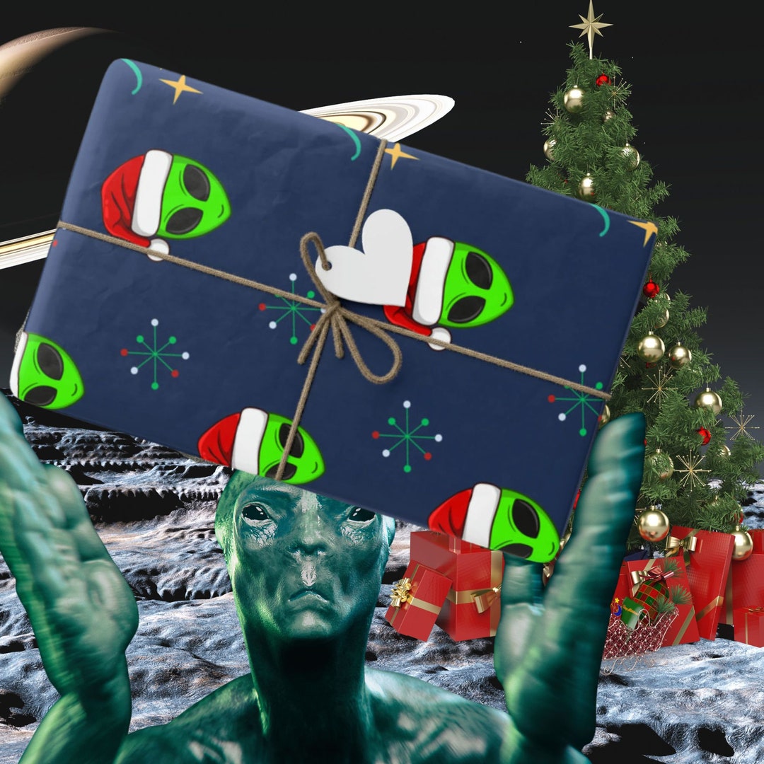 Merry & Bright Alien Wrapping Paper Roll, Alien Gift Wrap, Creepy ...