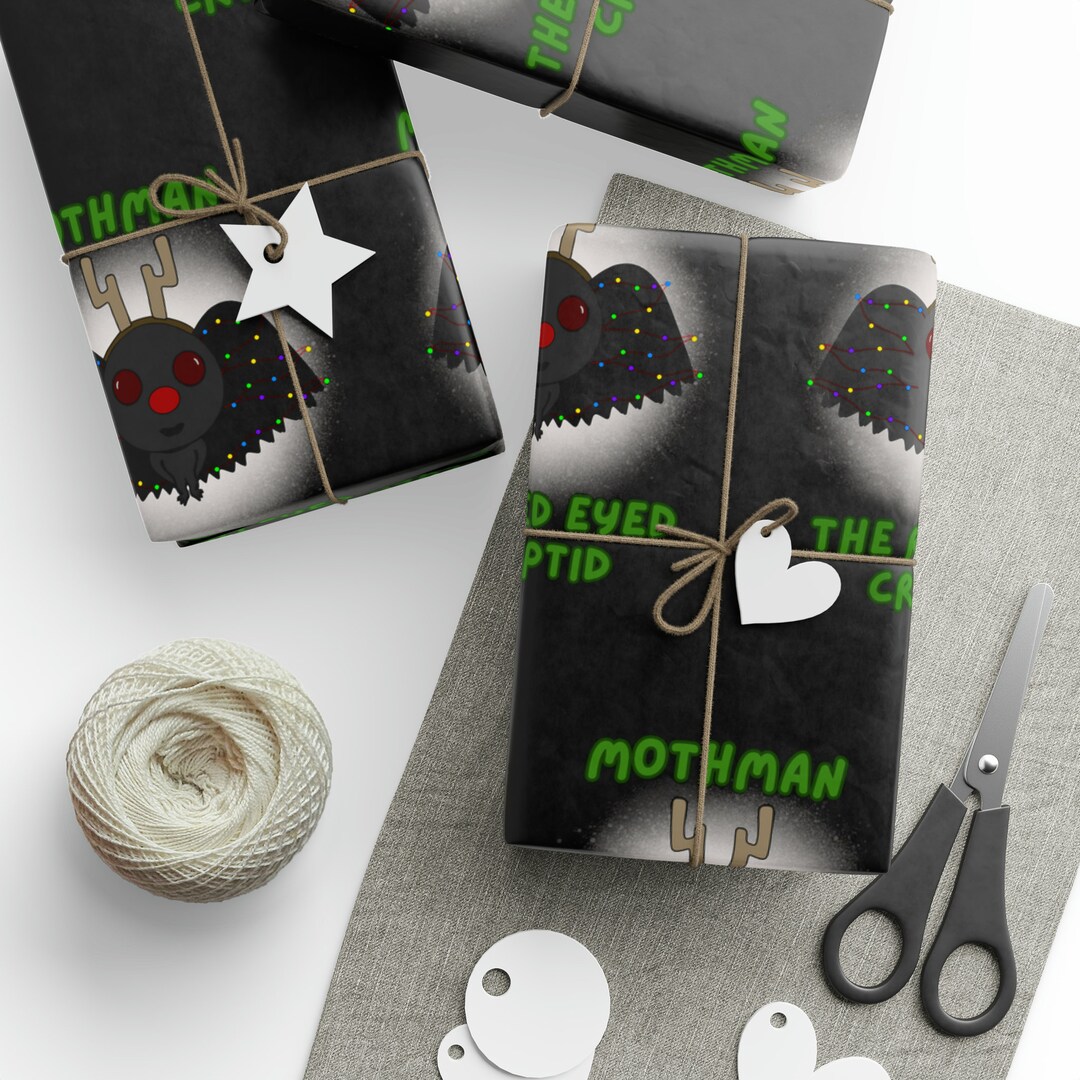 Red Eyed Cryptid Mothman Gift Wrap, Creepy Christmas Wrapping Paper ...
