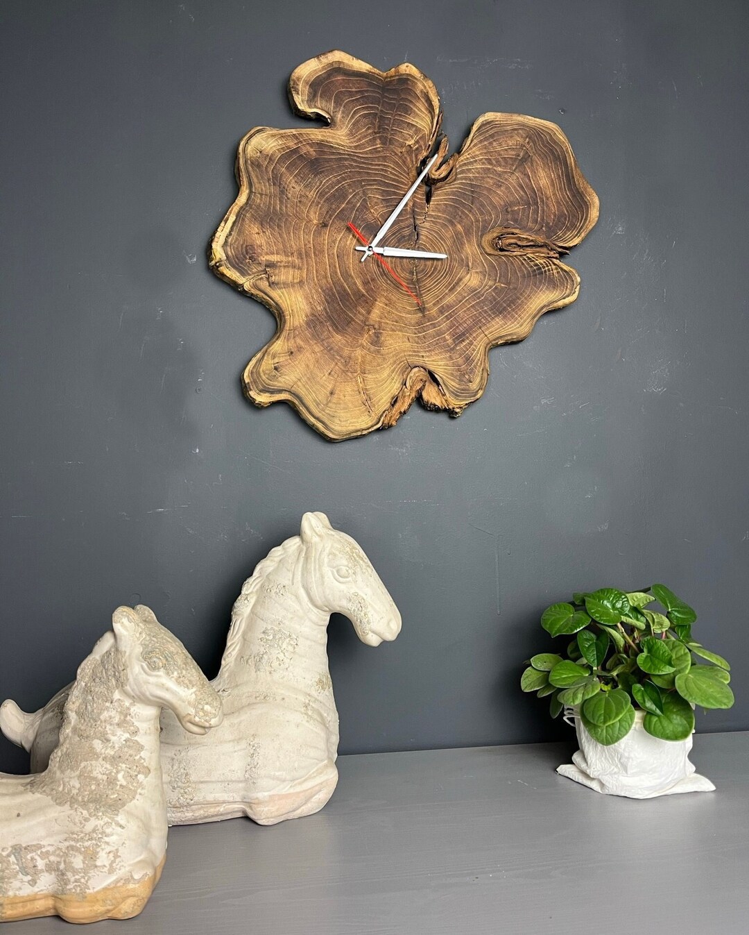 Rustic Wooden Disc Wall Clock - Unique Handmade Clock, 40-45 Cm ...