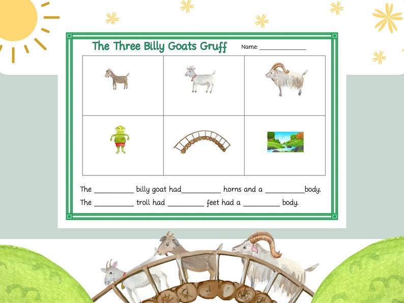 The Three Billy Goats Gruff Adjective Activity - Etsy