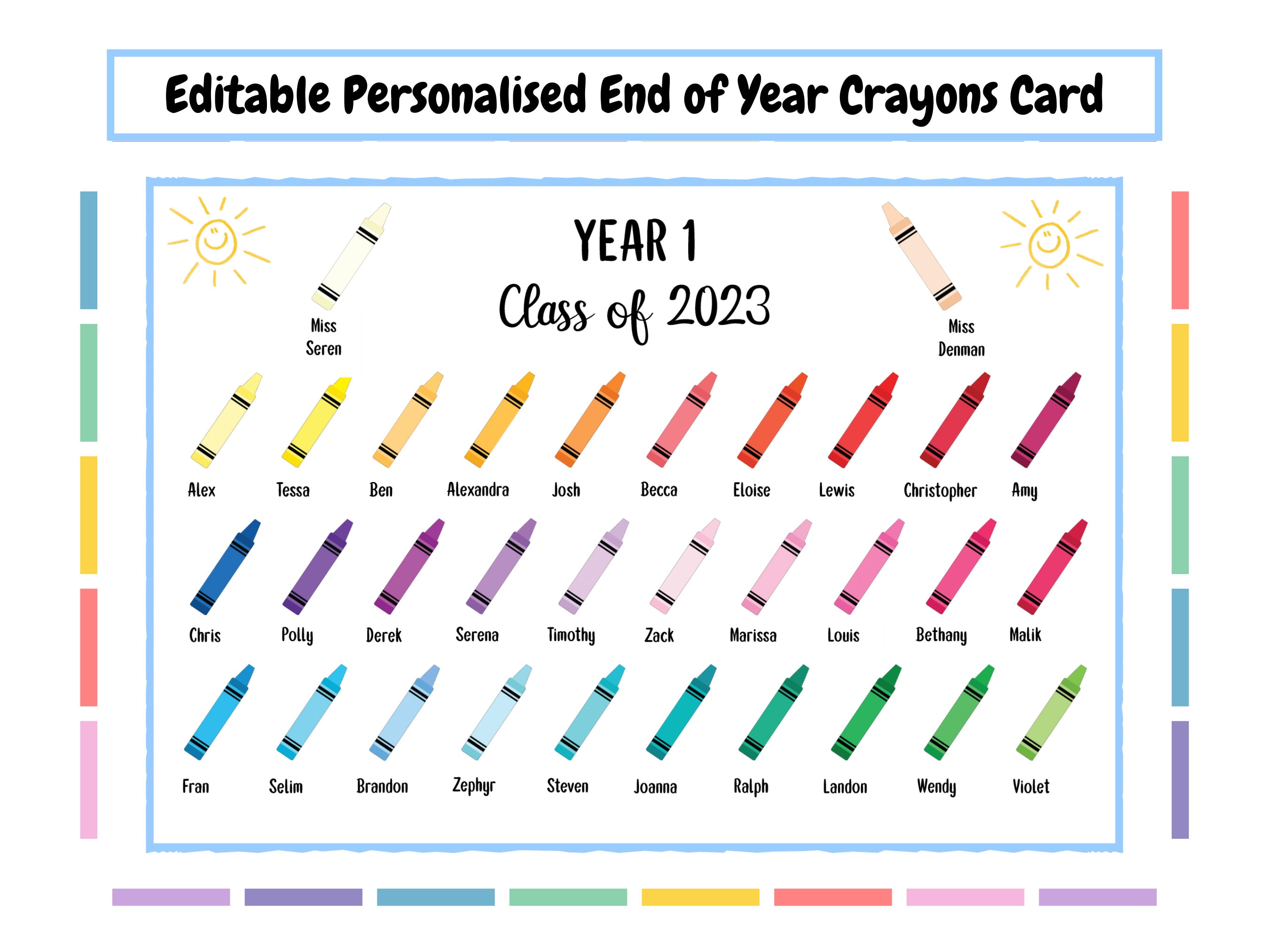 Editable Personalised End of Year Crayons Card - Etsy