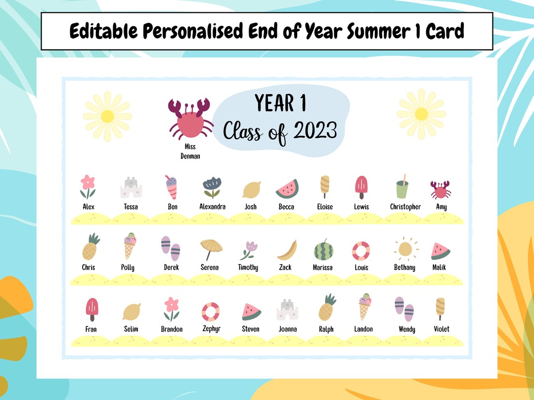 Editable Personalised End of Year Summer Pastel Card - Etsy Australia