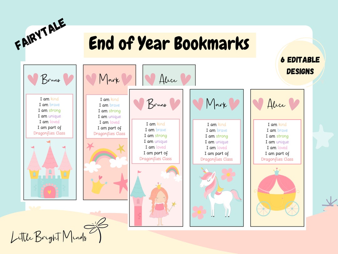 Editable End of Year Fairytale Bookmarks - Etsy