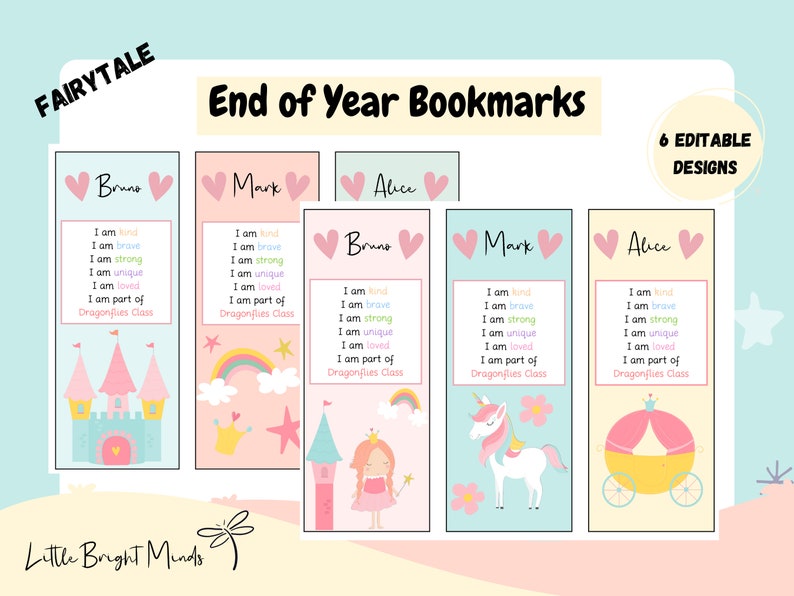 Editable End of Year Fairytale Bookmarks - Etsy