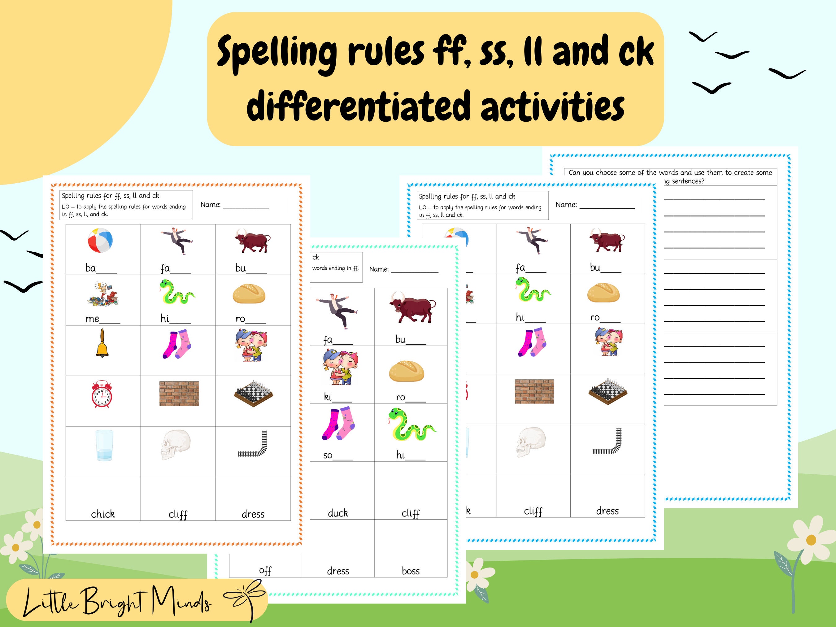Spelling Rules Double Consonants Ff, Ll, Ss and Ck differentiated - Etsy