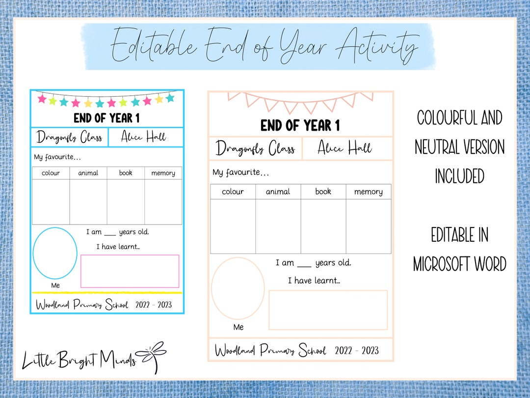 Editable End of Year Activity - Etsy