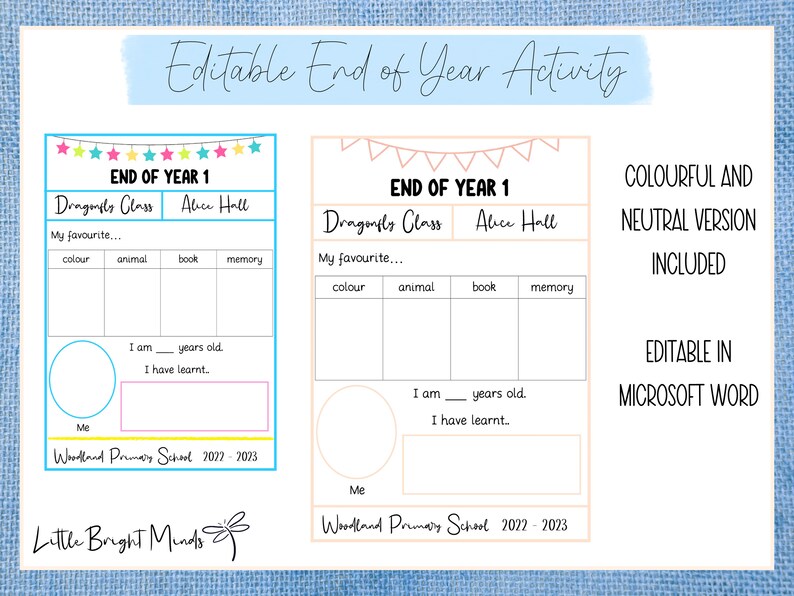 Editable End of Year Activity - Etsy