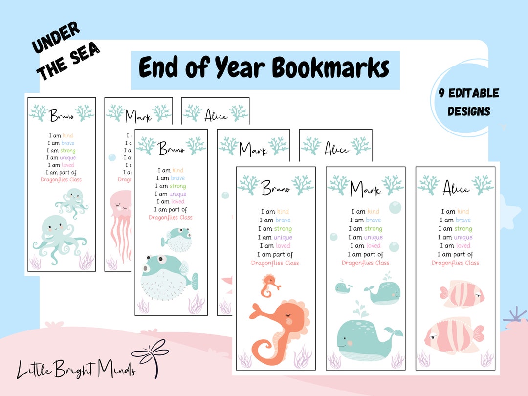 Editable End of Year Under the Sea Bookmarks - Etsy