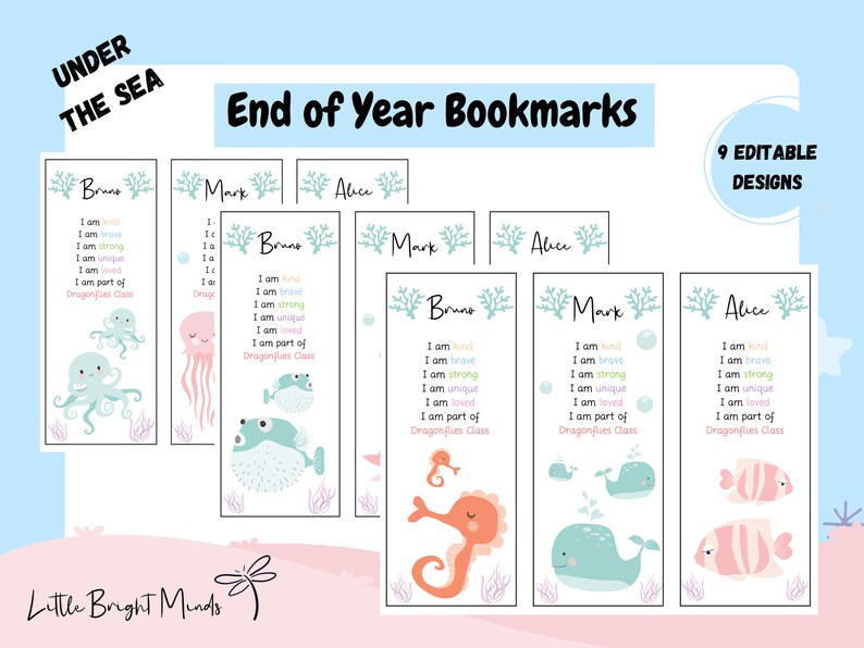 Editable End of Year Under the Sea Bookmarks - Etsy
