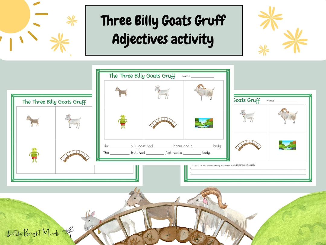 The Three Billy Goats Gruff Adjective Activity - Etsy
