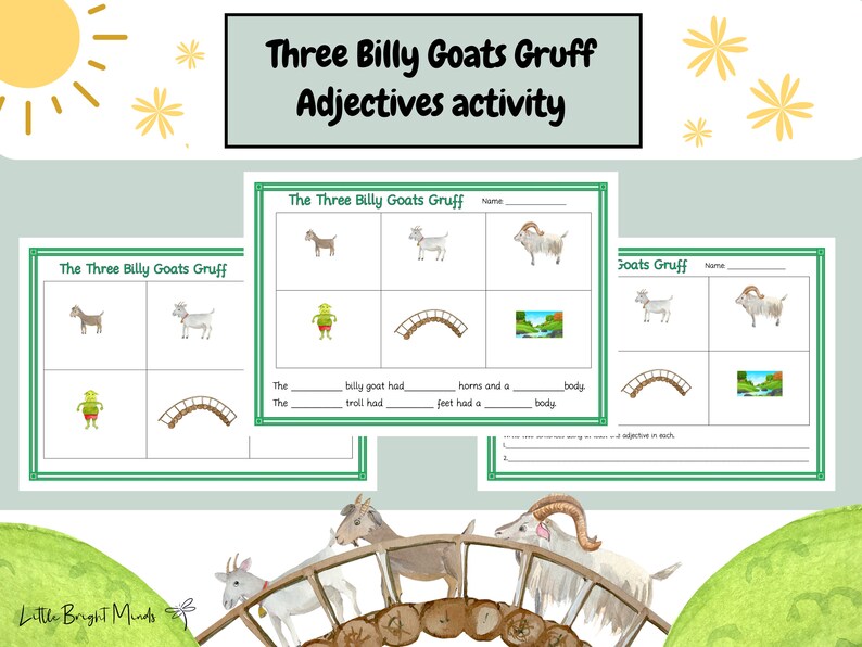 The Three Billy Goats Gruff Adjective Activity - Etsy
