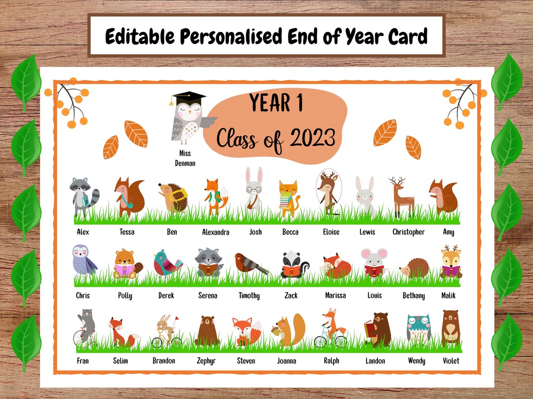 Editable Personalised End of Year Woodland Card - Etsy
