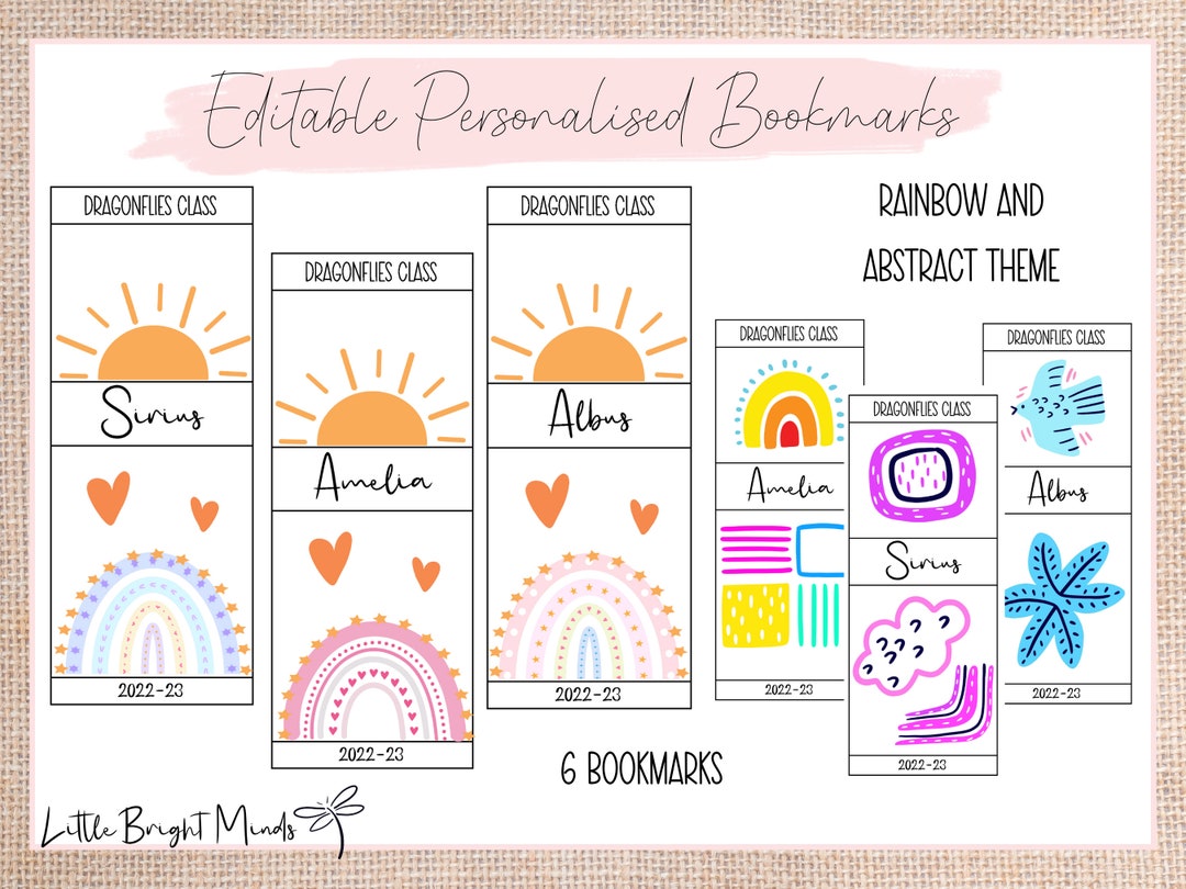 Editable Personalised End of Year Rainbows and Abstract Bookmarks - Etsy