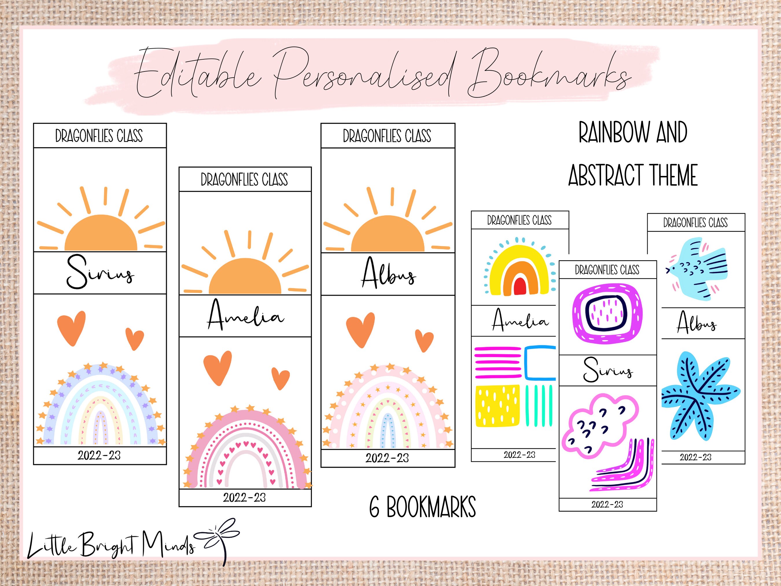 Editable Personalised End of Year Rainbows and Abstract Bookmarks - Etsy