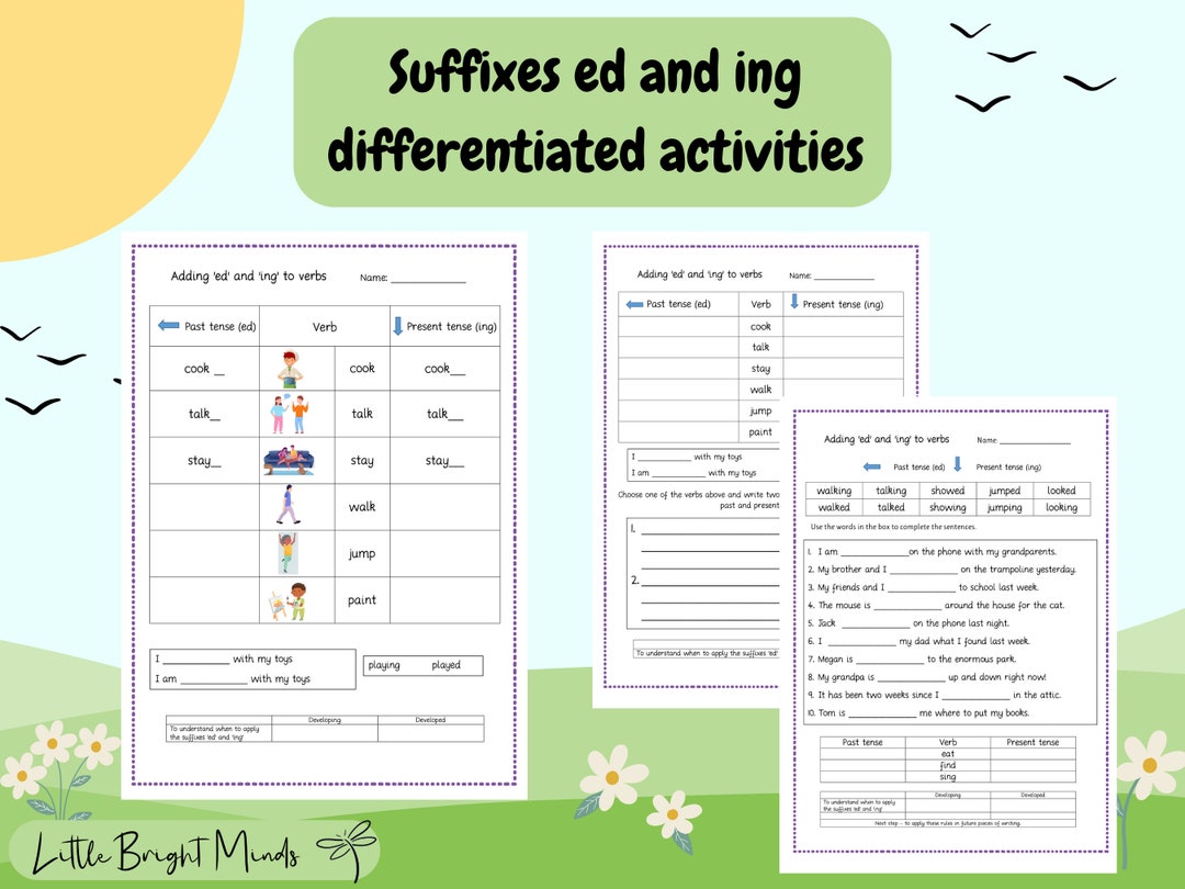 Suffixes Ed and Ing Activity differentiated - Etsy