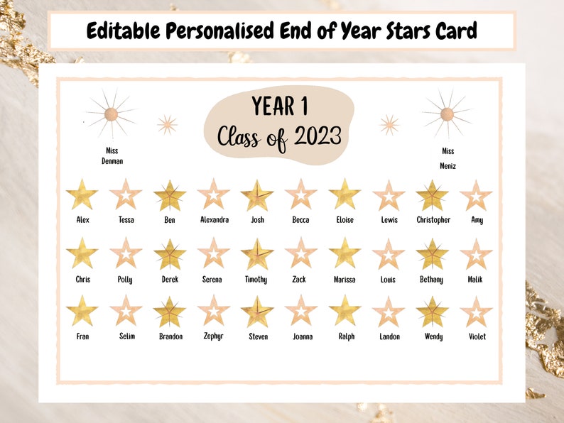 Editable Personalised End of Year Stars Card - Etsy