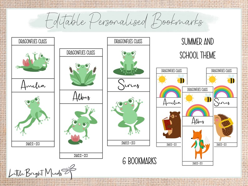 Editable Personalised End of Year Woodland and Frog Bookmarks - Etsy