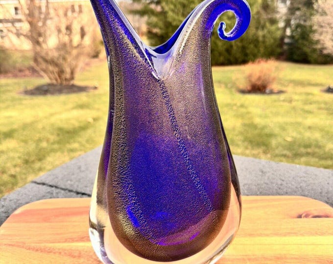 LUXGARDEN Ocean Blue Vase, Hand Blown Glass Vase, Handcrafted Vase ...