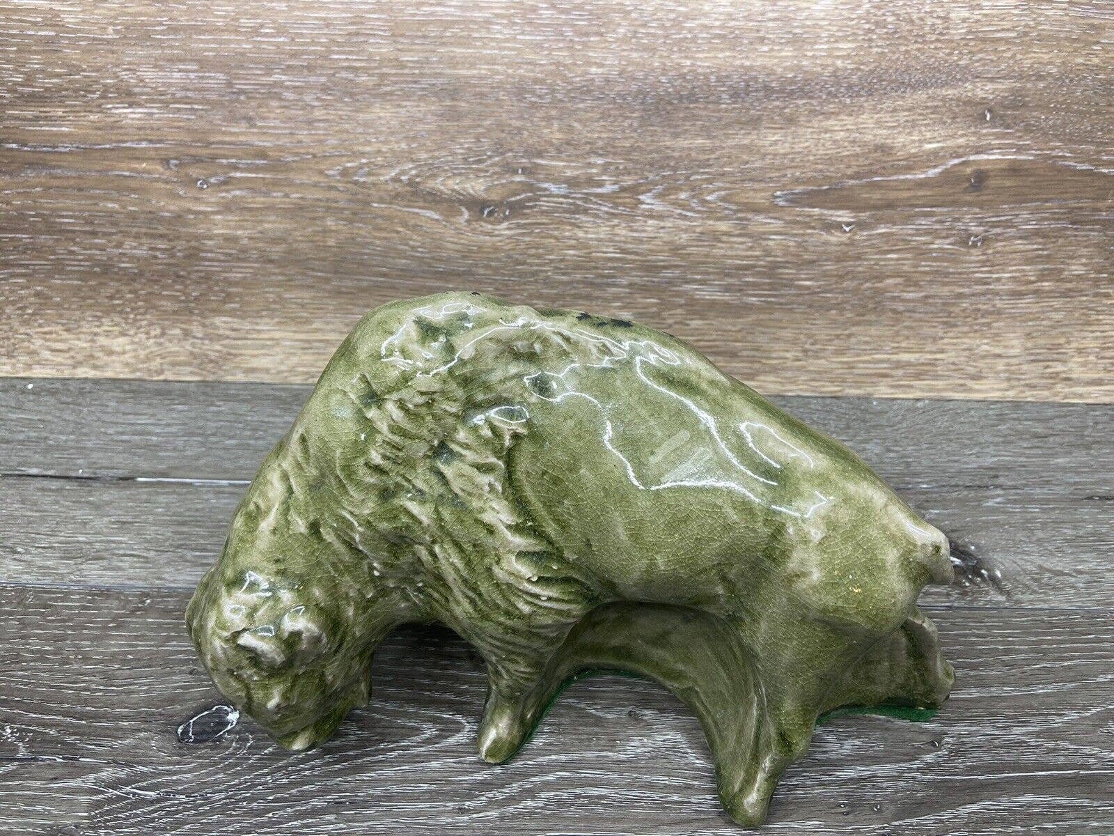 VTG Ceramic Bison Buffalo Figurine Glazed Green Ceramic Home - Etsy