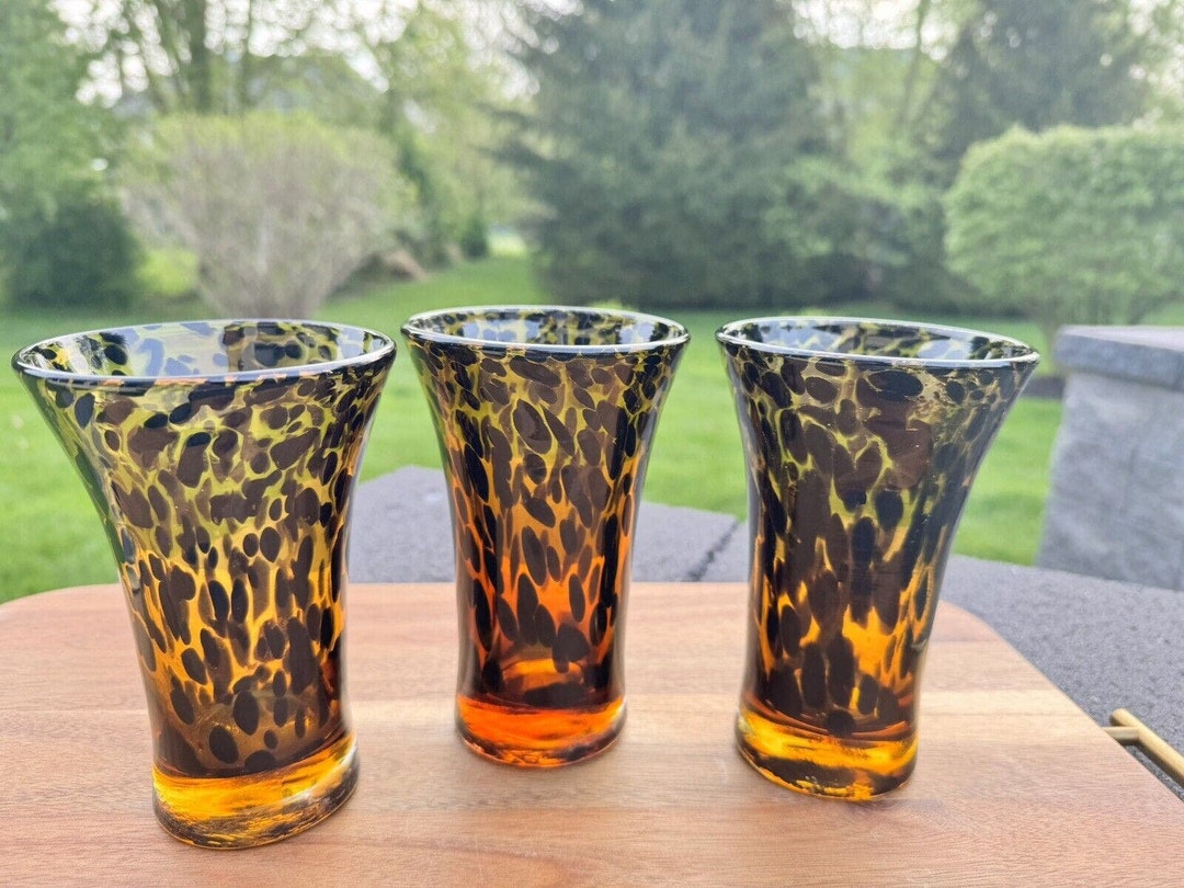 Vintage Hand Blown Glass Tortoise Shell Tumblers 6 Set of 3 - Etsy