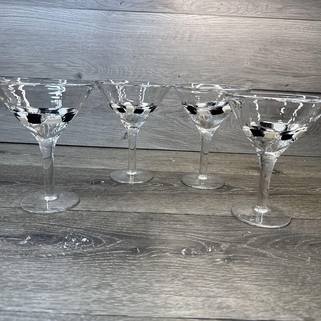 Mackenzie Childs Inspired Martini Hand Blown Back & White Accents 6.5x5 ...