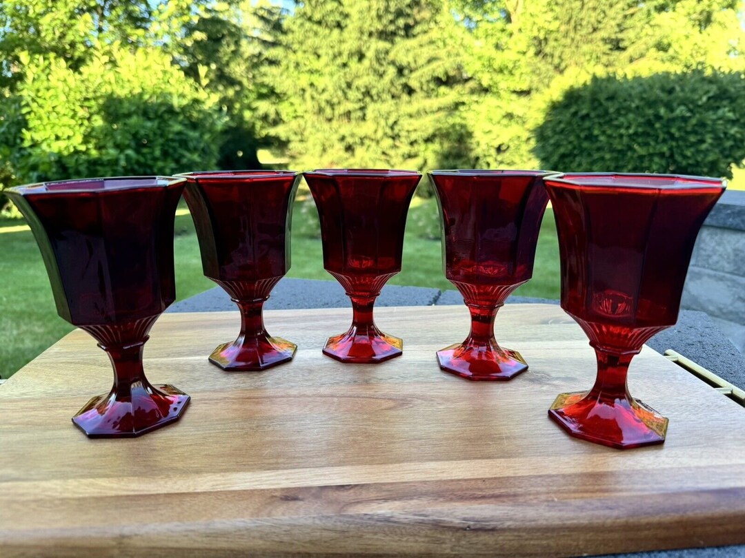 Vintage Octagonal Ruby Red Wine/water Glass 5 5/8h set of 5 - Etsy