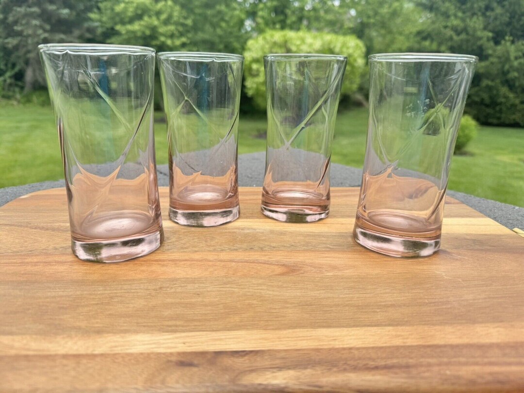 Vintage Pink Swirl Highball Heavy Bottom Tumblers Drinking Glasses 5.75 ...