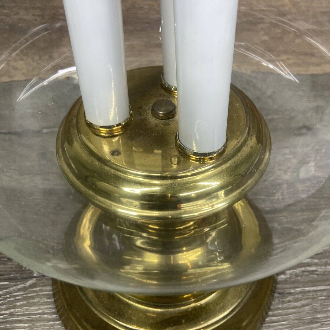 VTG MCM Hollywood Regency 3 Candle Bulb Glass Chimney Lamp Brass Finish ...