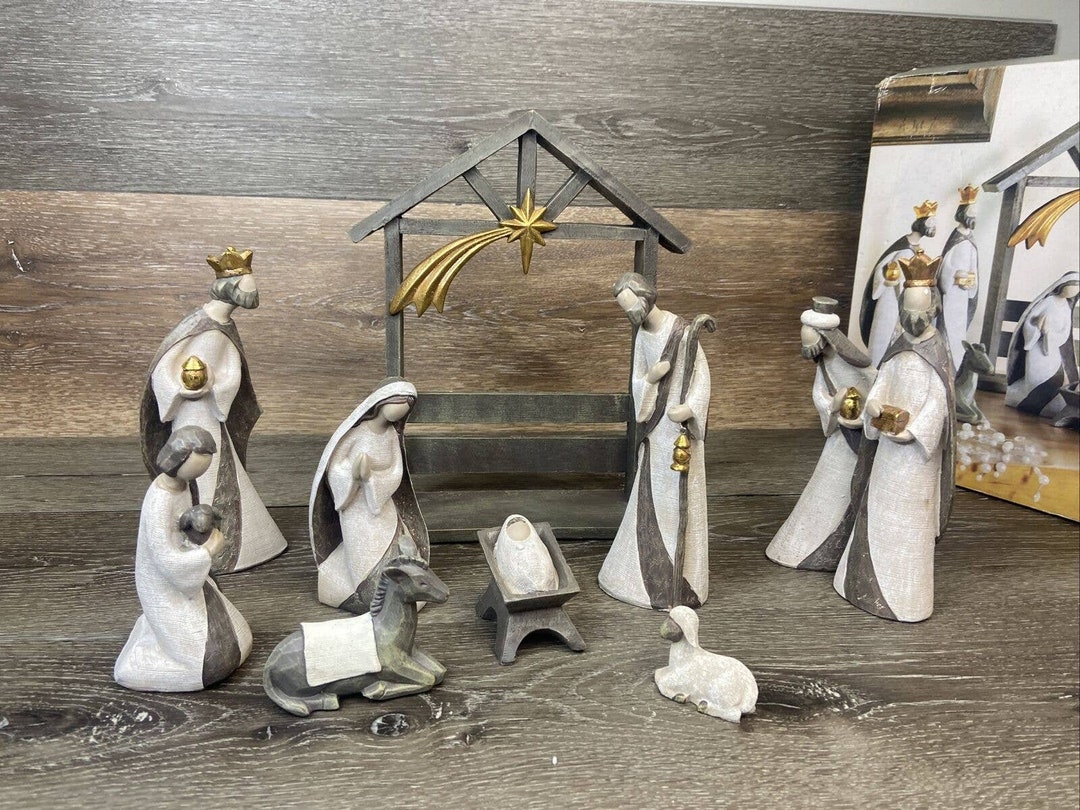 St. Nicholas Square 10 Piece Christmas Nativity Set Complete W/box GUC ...