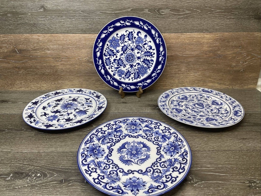 4 Bombay Porcelain Floral Cobalt Blue White Asian Garden - Etsy