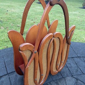 Vintage Wood and Cane Magazine Rack Holder Tulip Flower Shaped ...