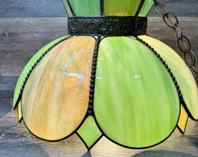 Vintage MCM Retro 1970s Slag Glass Hanging Lamp Green D18.5xh11 - Etsy