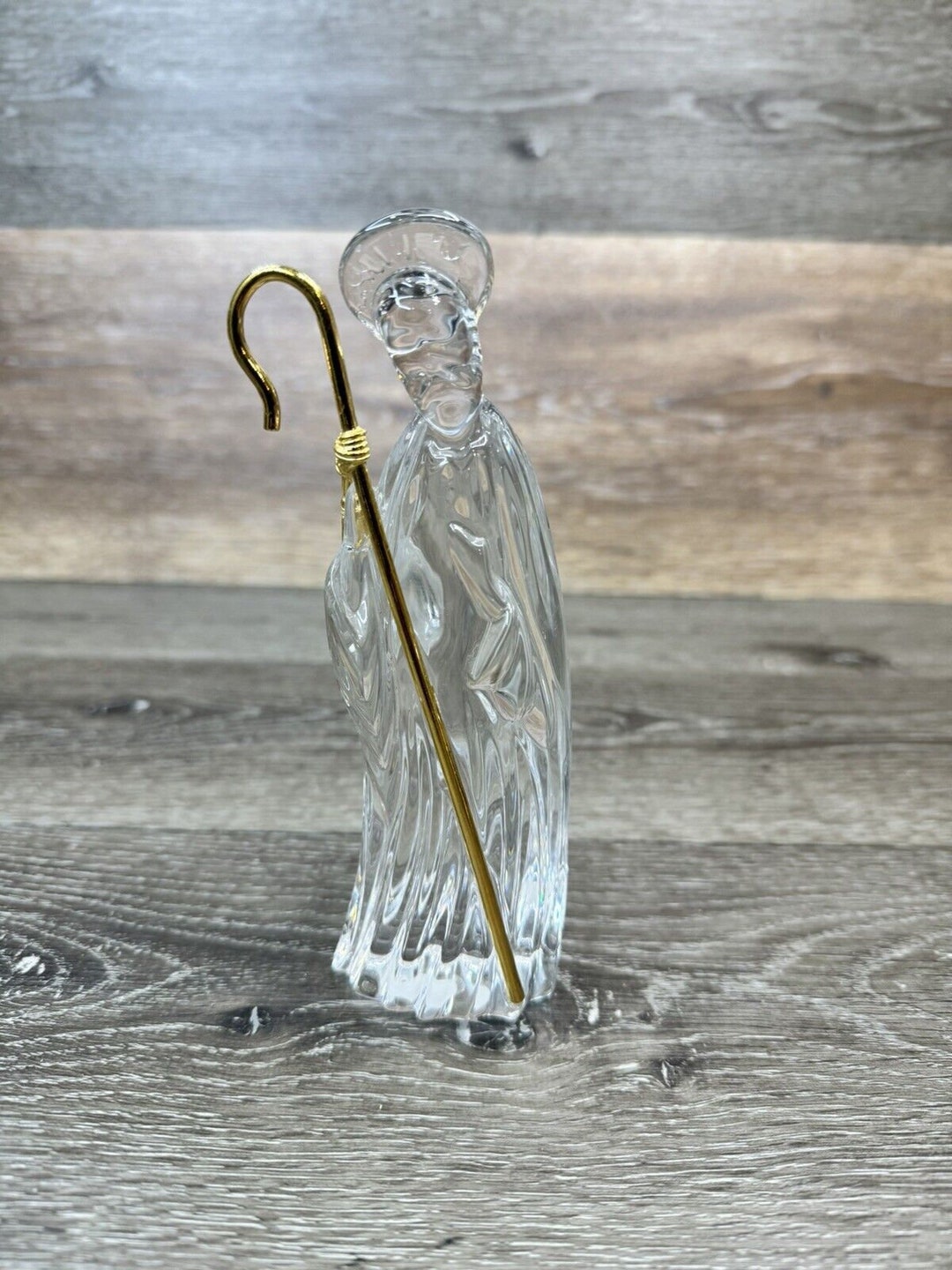 Gorham Crystal Glass Nativity Figurine Joseph Staff Germany Gold Tone 6 ...