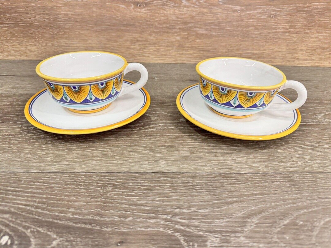 Deruta Dip A. Mano Franco Signed Tea Cups and Saucers~set of 2 - Etsy
