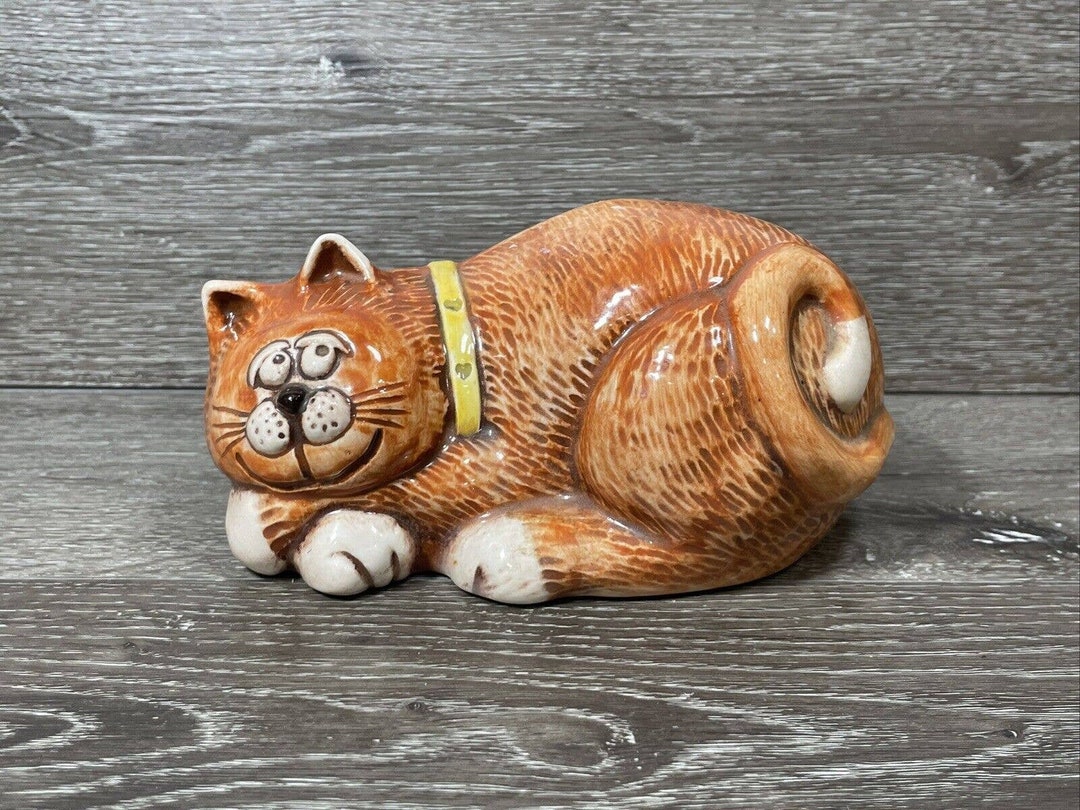 Vintage Treasure Craft Orange Tabby Cat With Mouse Ceramic Coin Jar ...