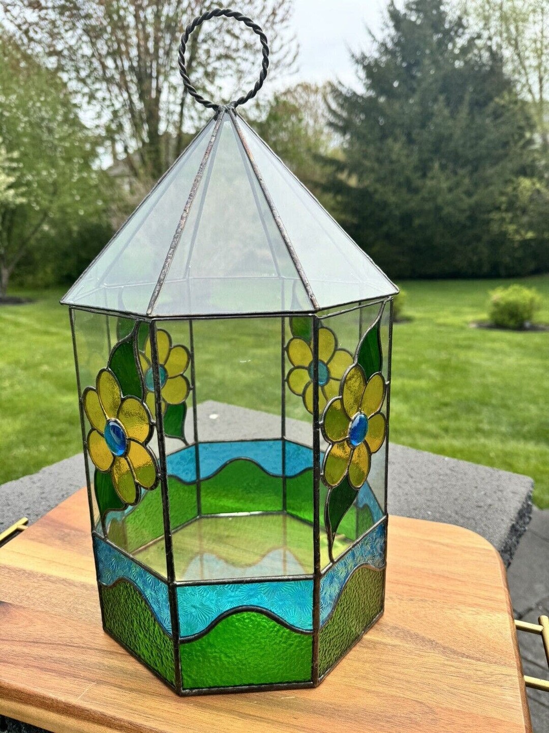 Vintage Stained Glass Terrarium Table Top With Removable Top 20x9 - Etsy