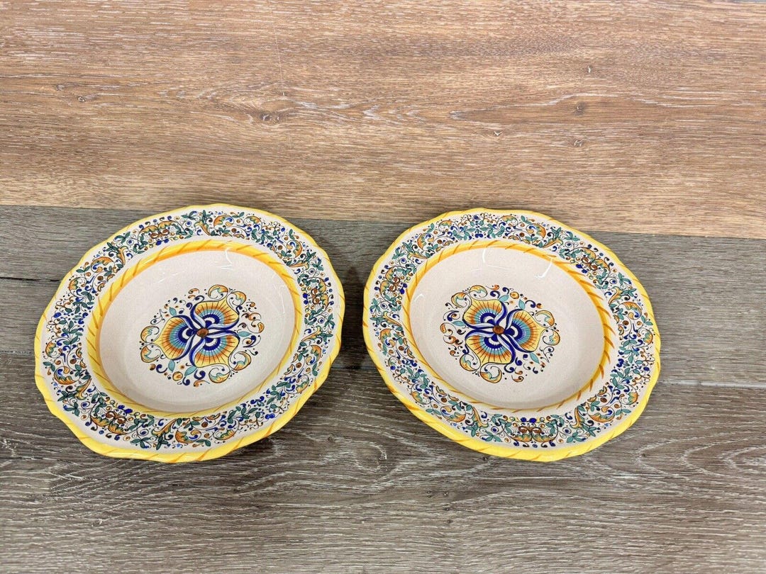 Dip a Mano DERUTA 9.75 Rimmed Bowl TRIFOIL DESIGN Scalloped Edge~set of ...
