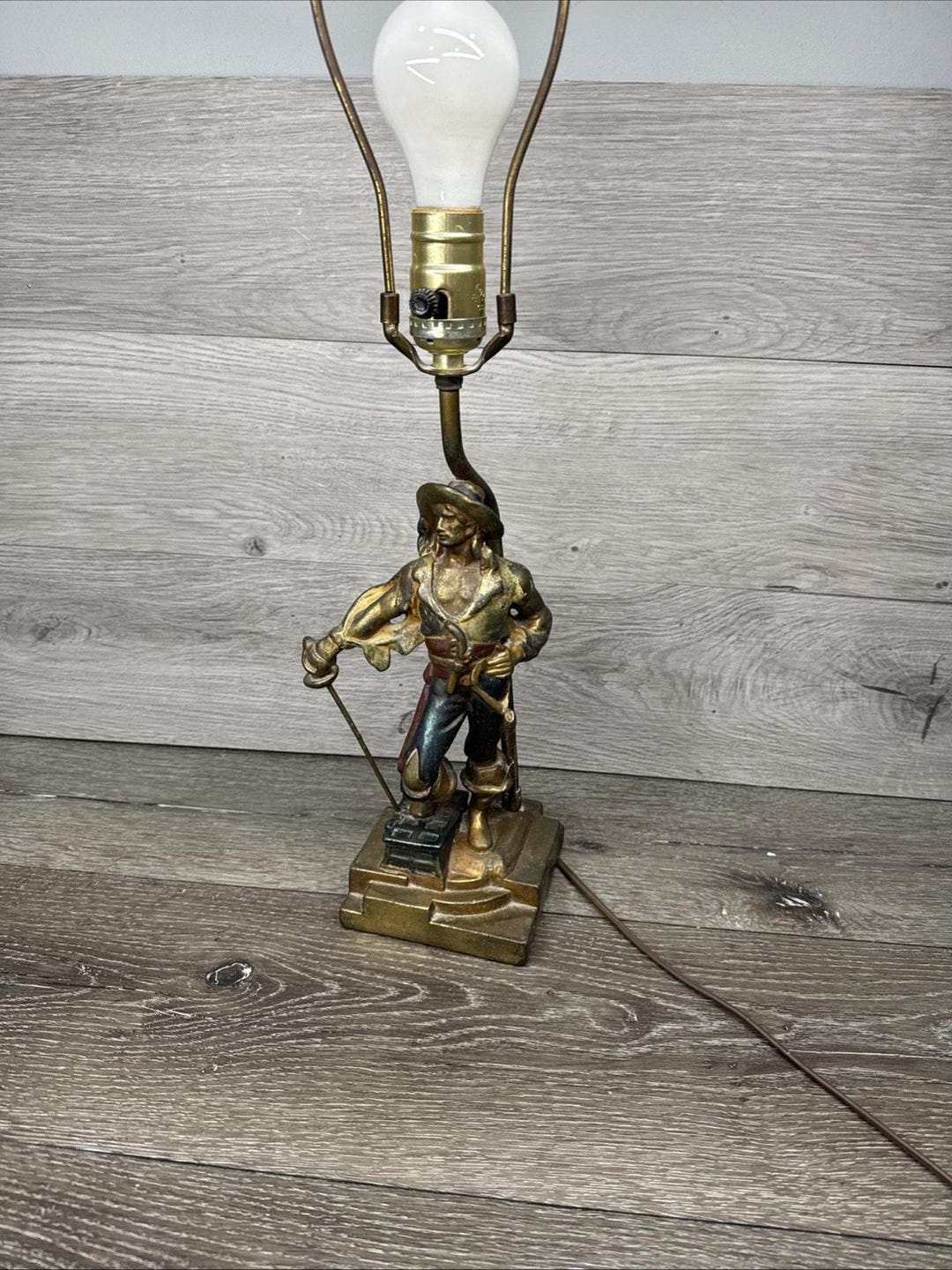 Antique 1920s Bronze Lamp Figure Swashbuckler Musketeer Armor Bronze ...