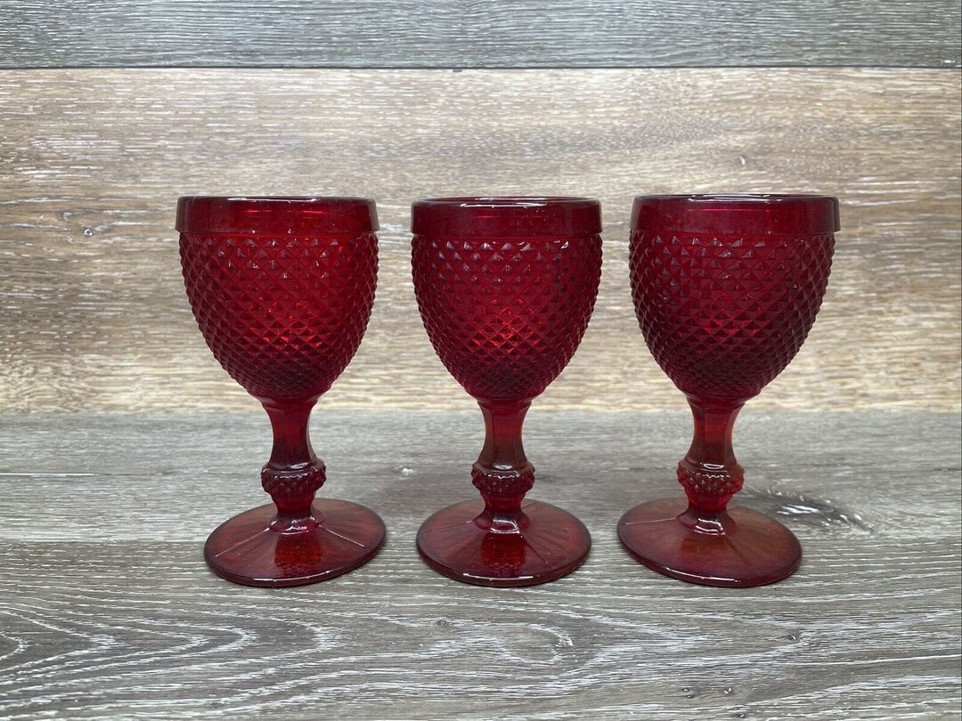 Ivima Diamond Cut Vista Alegre Ruby Red Wine Glass Water Goblets 6 ...