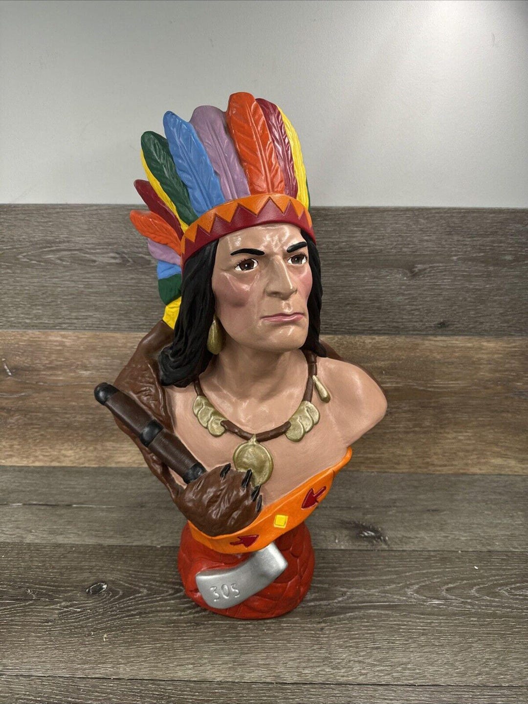 Vintage Native American Chief LARGE Plaster/ Chalkware Bust Statue ...