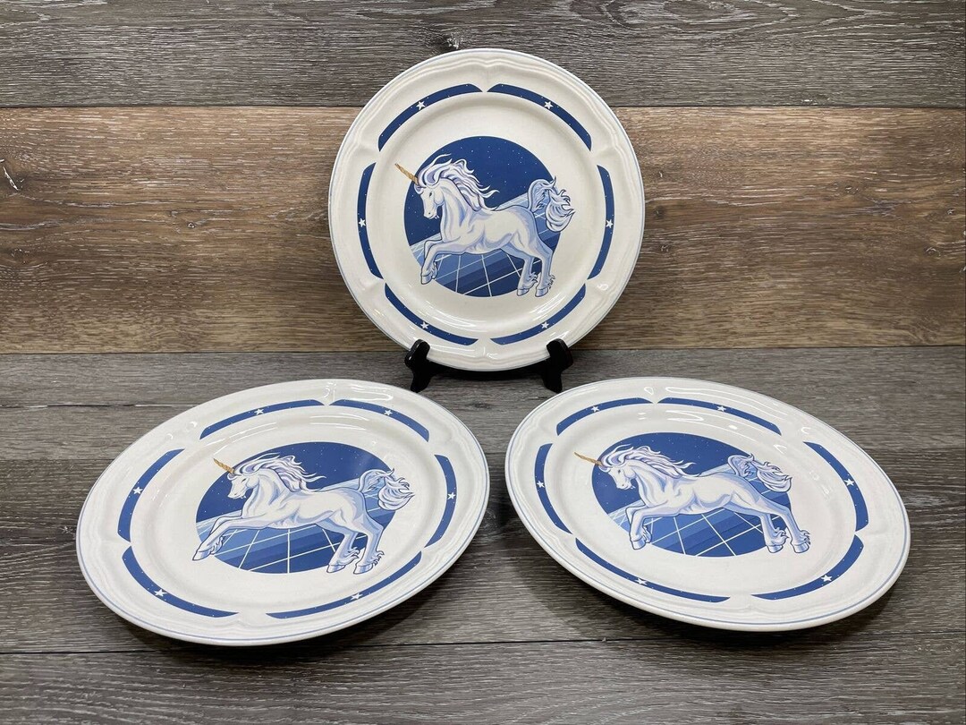 Tienshan Stoneware Blue Unicorn Fantasy Dishes 10.5 Dinner Plate set of ...