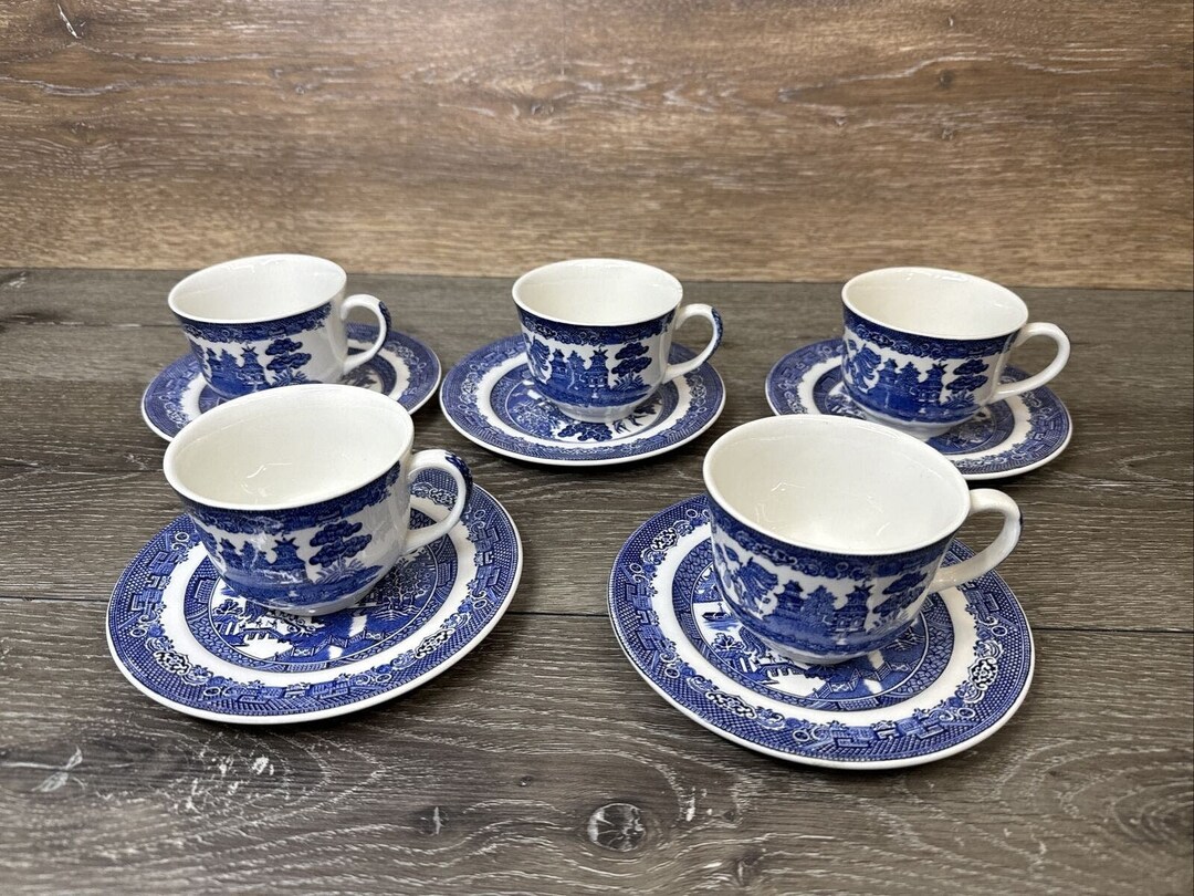 Johnson Bros Blue Willow Pattern Tea Cup & Saucer Made in Englandset of ...