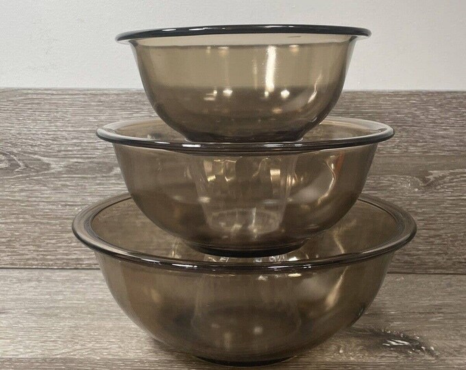 PYREX Amber Brown Glass Nesting Mixing Bowls 322 323 325 Set of 3 ...