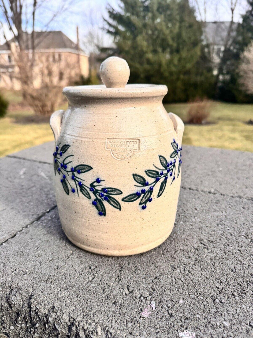 Salmon Falls Stoneware Pottery 8.5” Jug Cookie Jar Canister Blueberry ...
