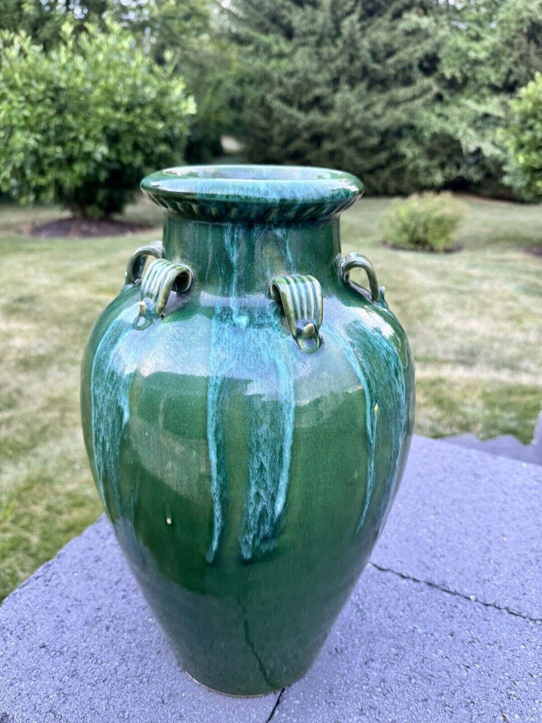 Vintage Chinese Martaban Pottery Green Drip Glaze Ceramic Floor Vase 16 ...