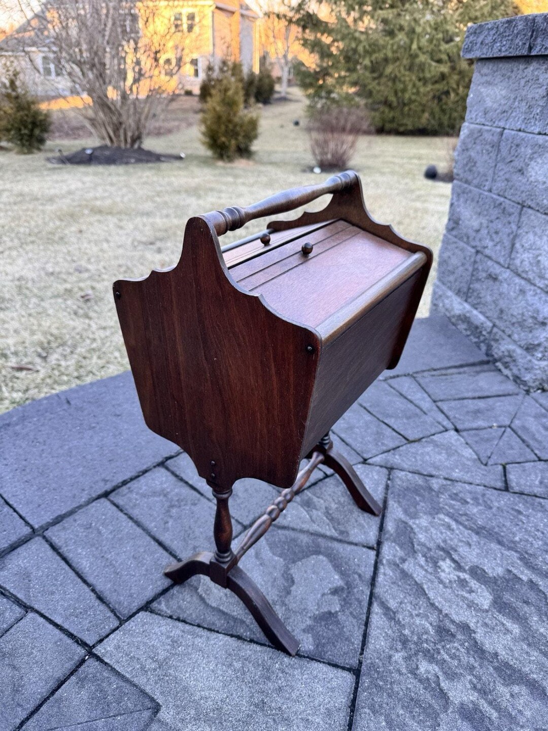 Vintage Wooden Standing Sewing Box Cabinet and Double-hinged Lid ...