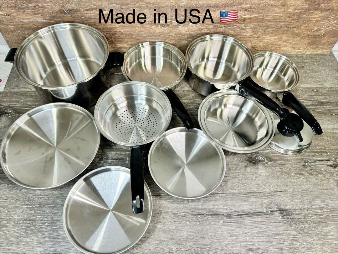 FLAVORITE Thermium Multi-plex Stainless Steel Stock Pot Pans ~10 Pc Set ...