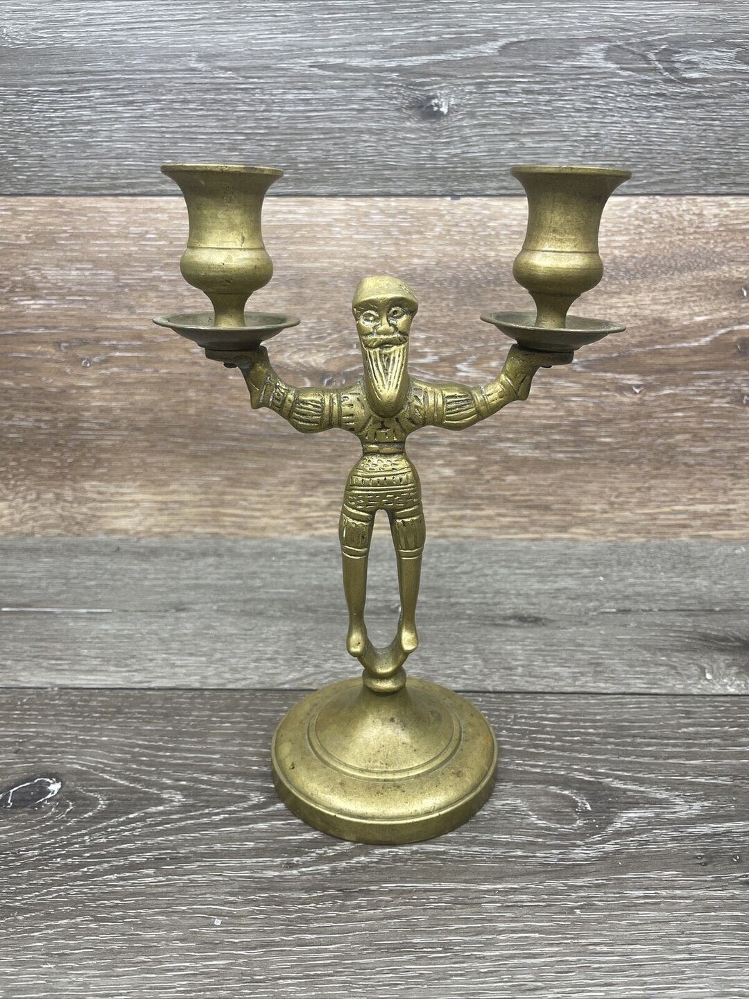 VTG Solid Brass Candelabra Russian Cossack Double Candlestick Bearded ...
